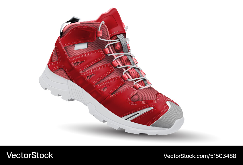 Red fabric leather white rubber hiking shoe Vector Image