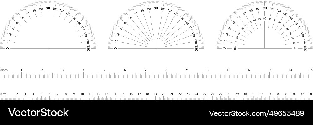 Degree protractor and ruler scales for measuring Vector Image