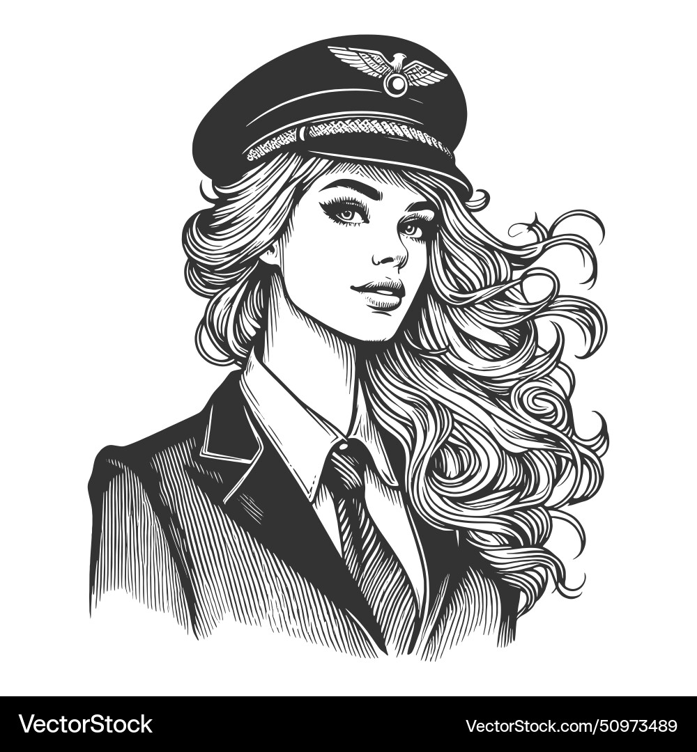 Female pilot engraving sketch Royalty Free Vector Image