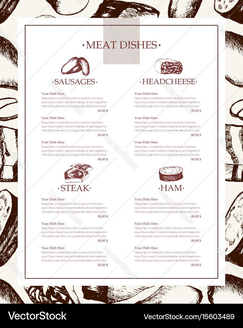Processed meat - hand drawn template menu Vector Image