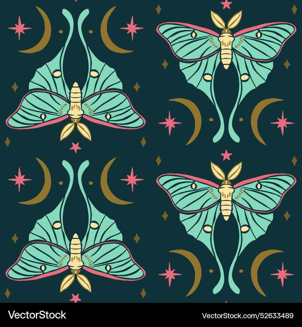Seamless pattern with celestial luna moth Vector Image