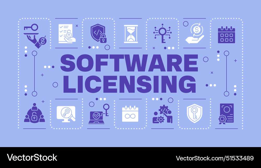 Software licensing blue word concept Royalty Free Vector