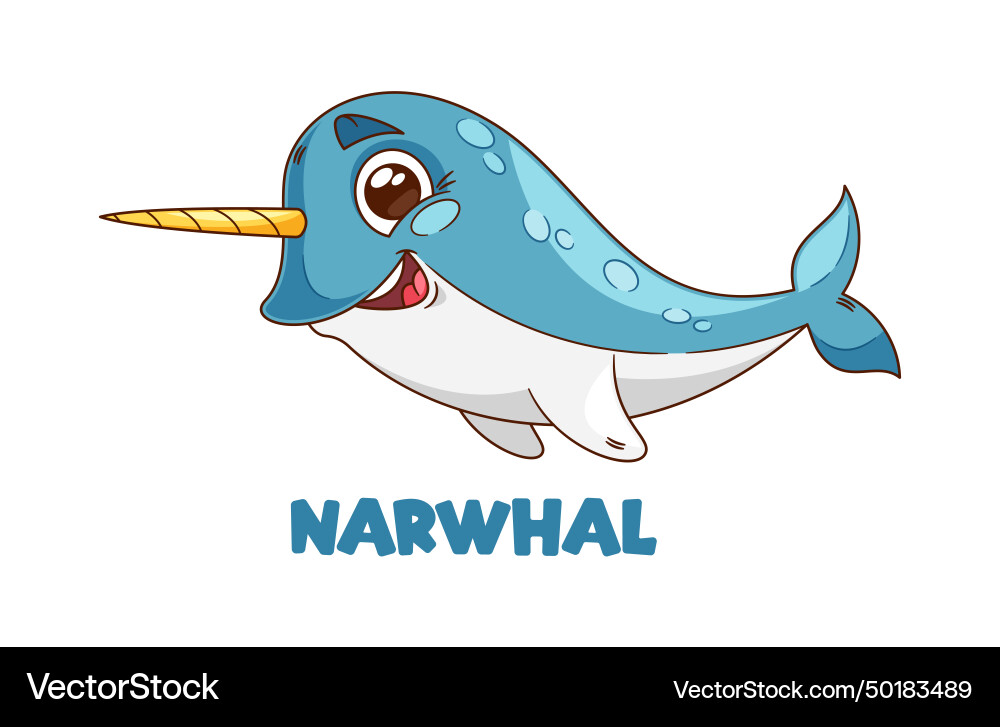 Whimsical cartoon narwhal character Royalty Free Vector