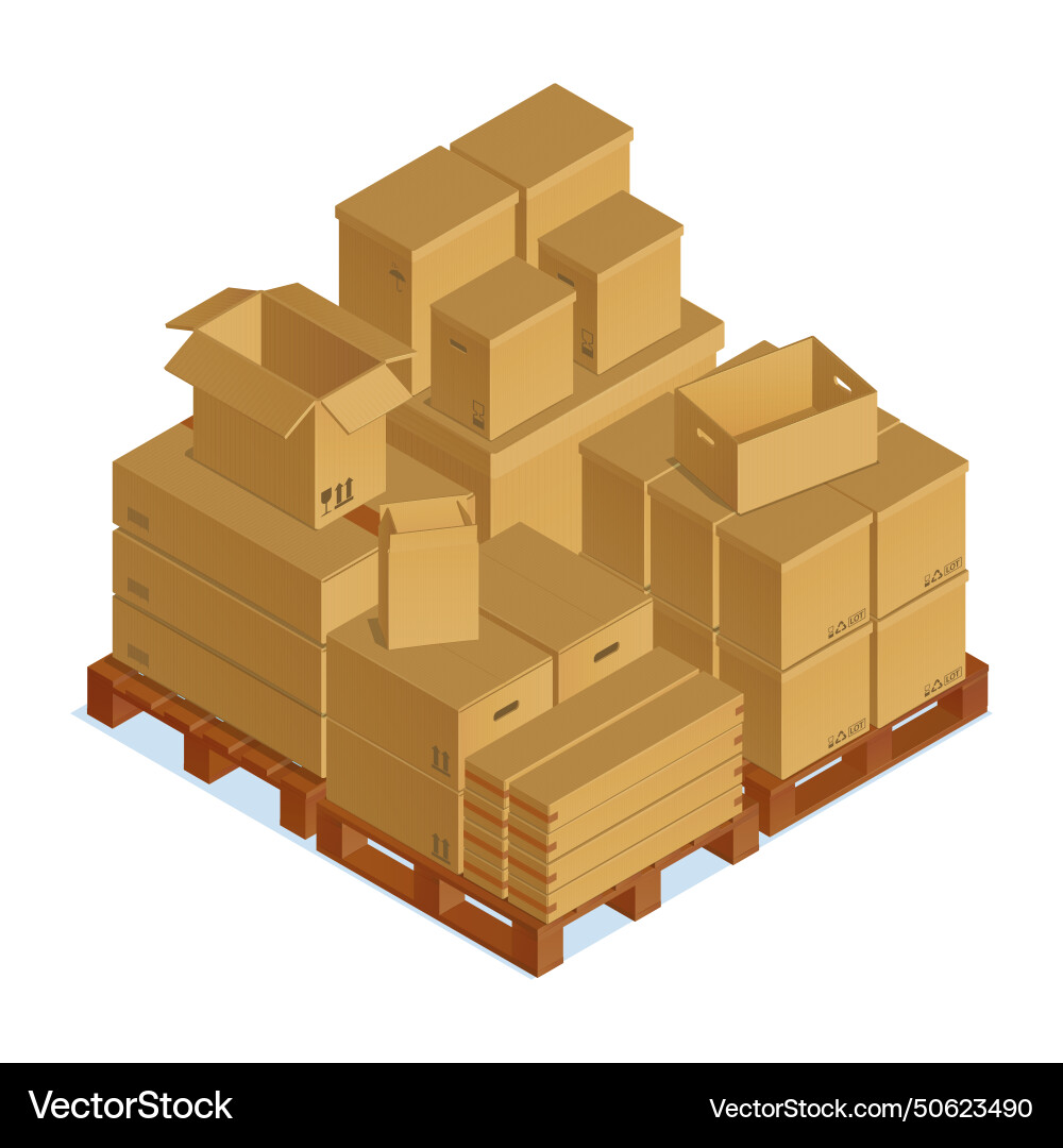 Boxes on pallets composition Royalty Free Vector Image