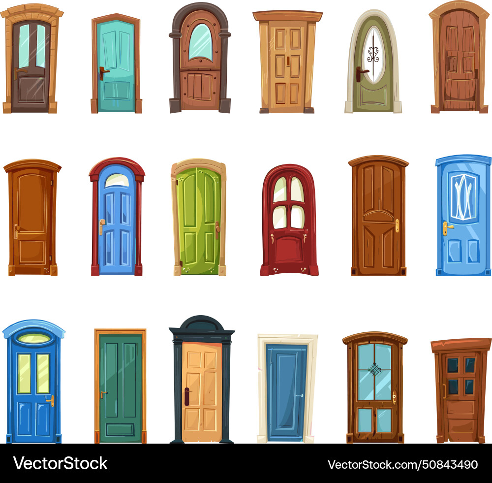 Different cartoon doors isolated door entry Vector Image