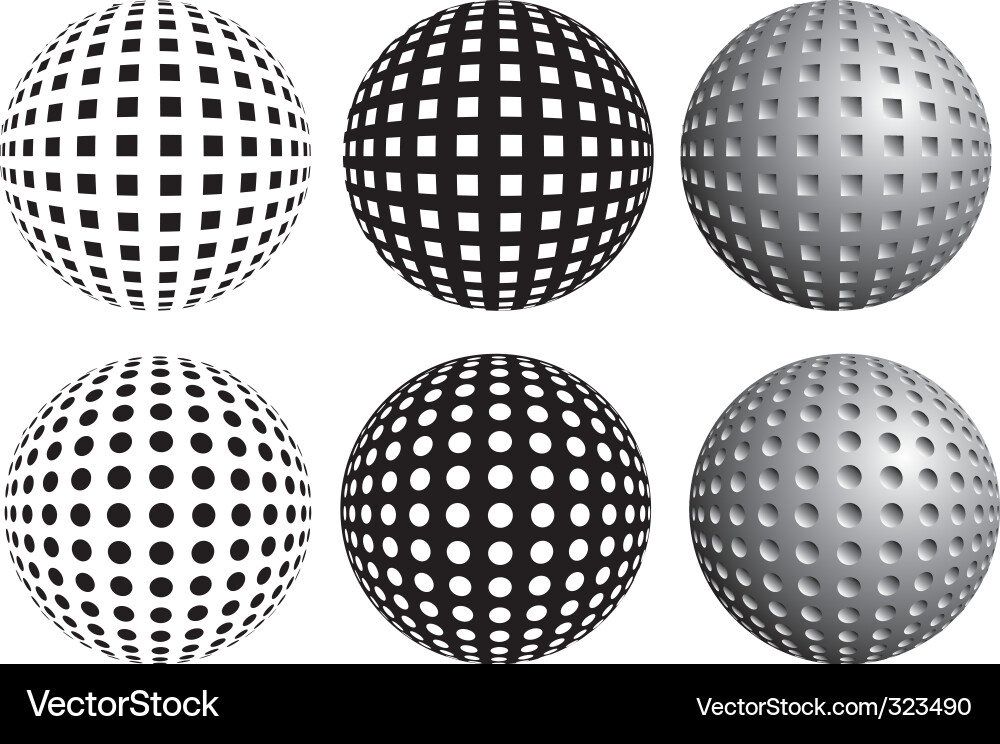 Dotted Spheres with Geometric Shapes Royalty Free Vector