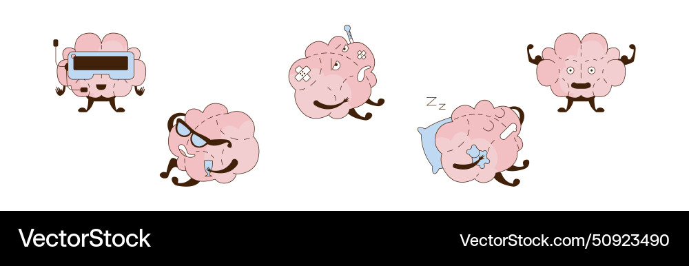 Funny brain character engaged in different Vector Image