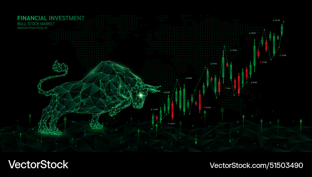 Green bull shapes polygon facing candlestick Vector Image