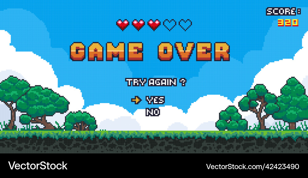 Retro 8-Bit Game Over Screen Royalty Free Vector Image