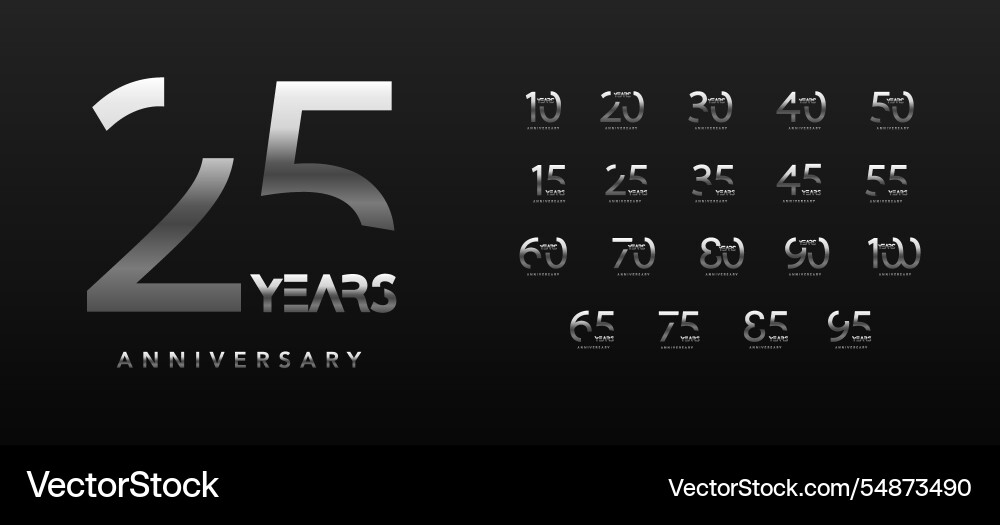 Sleek anniversary numbers with metallic gradient Vector Image