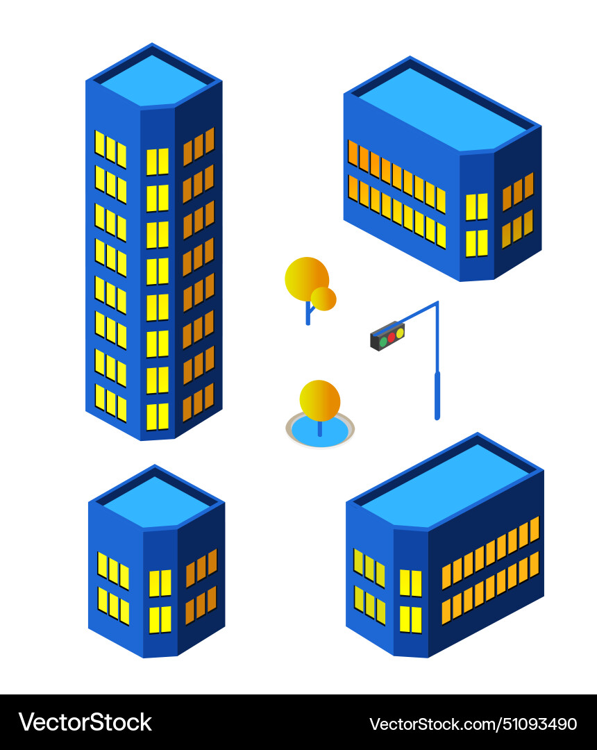 There set are many urban 3d buildings Royalty Free Vector