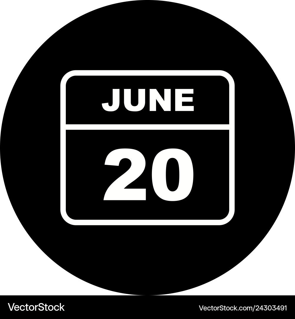 June 20th date on a single day calendar Royalty Free Vector