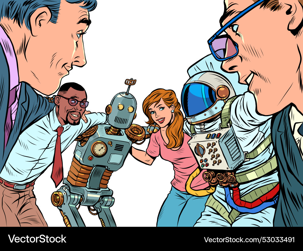 Pop art retro many workers of different Royalty Free Vector