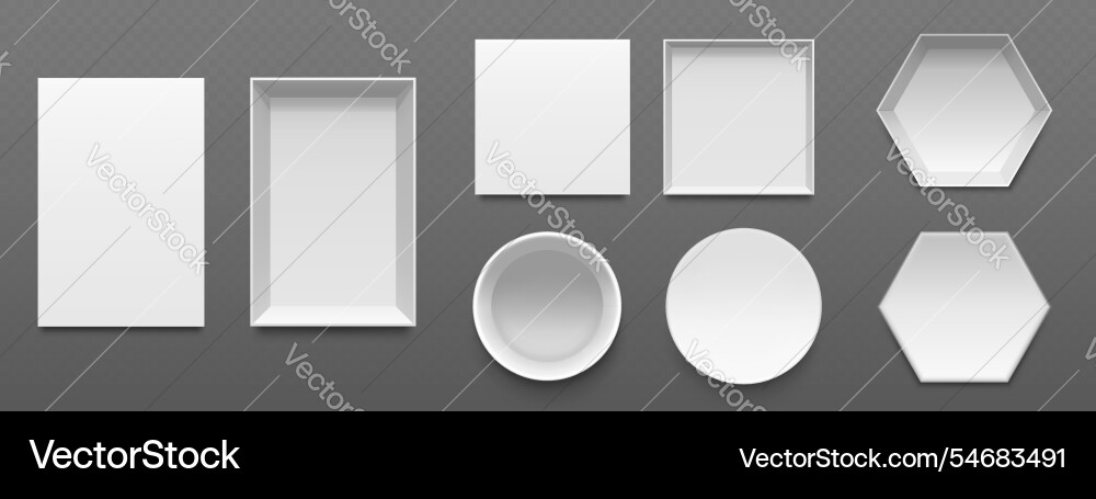 Set of white packaging mockups viewed from top Vector Image