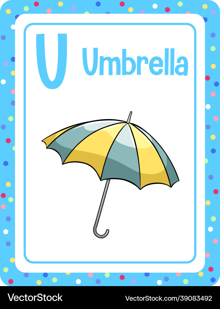 Alphabet flashcard with letter u for umbrella Vector Image