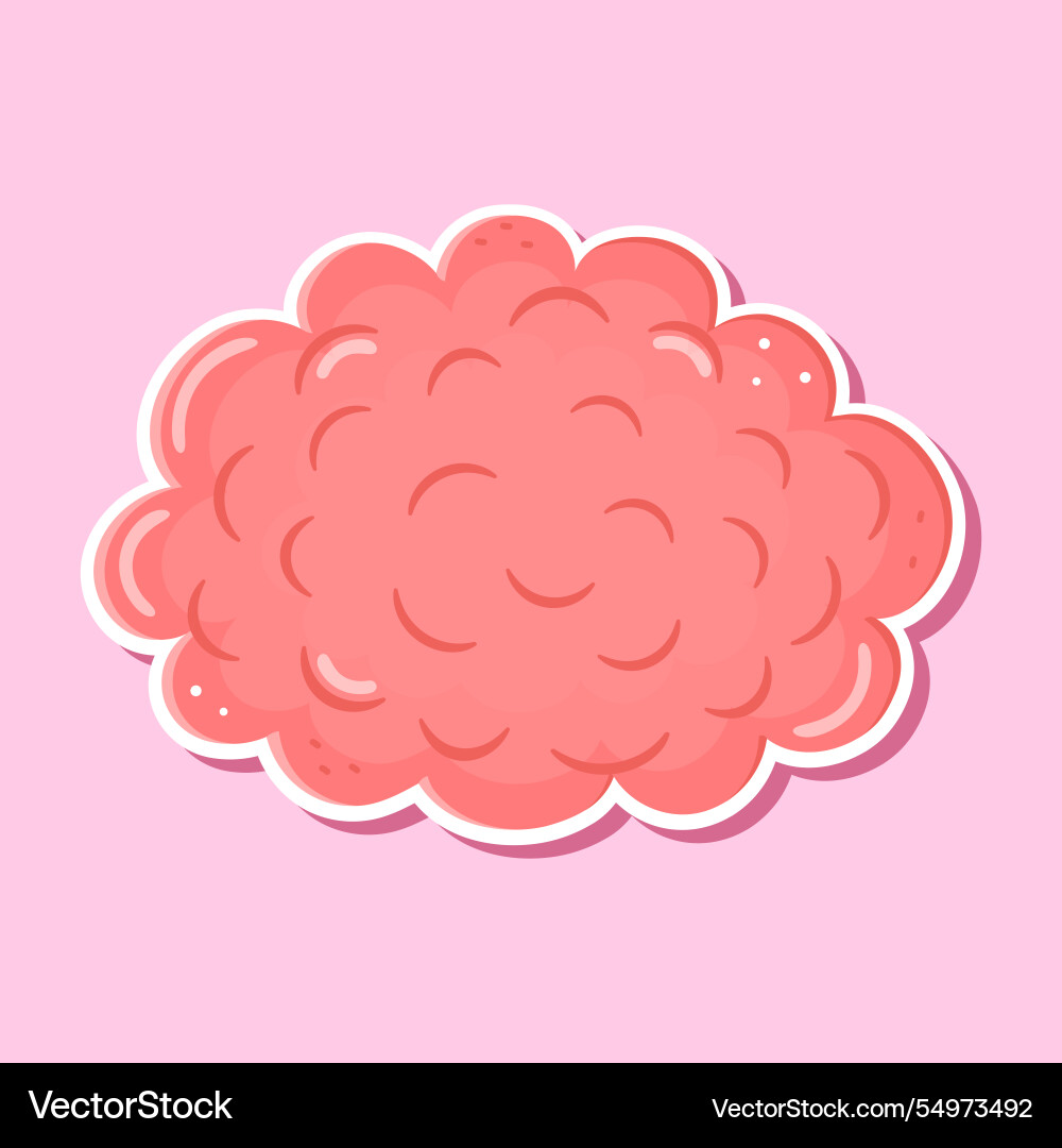 Cartoon-style pink brain sticker Royalty Free Vector Image