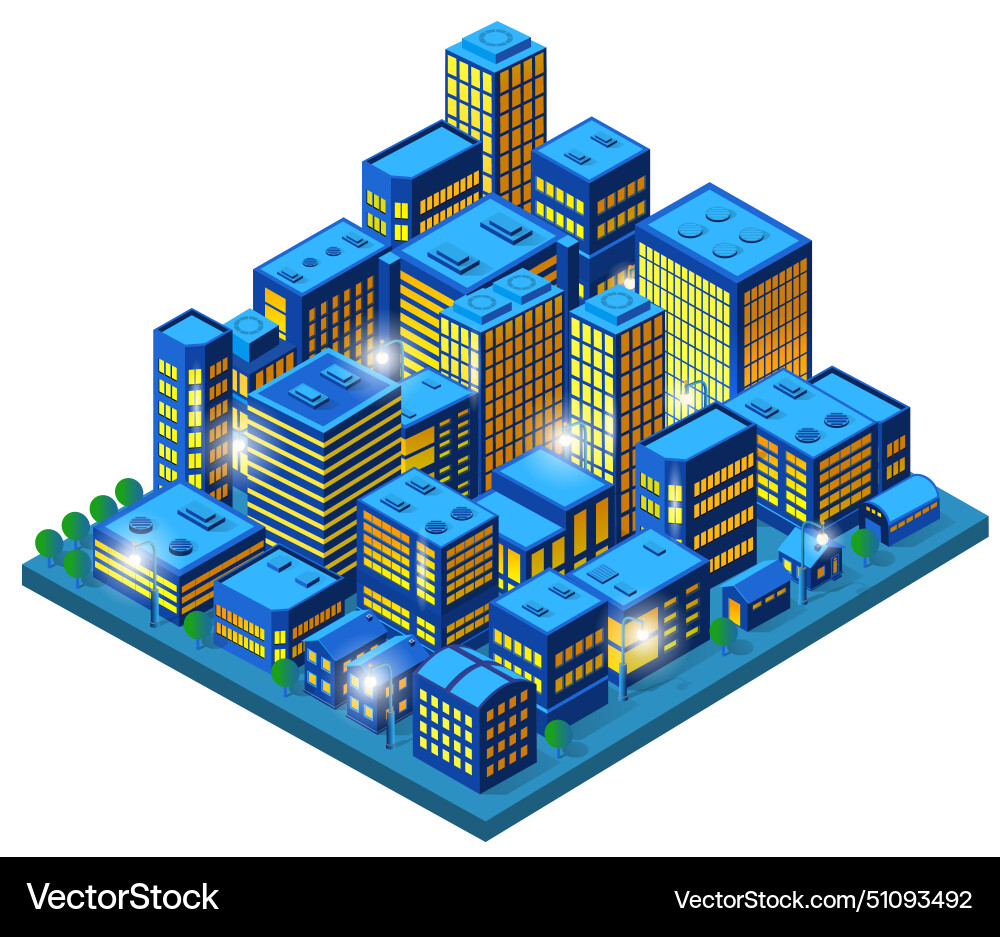 City isometric night lights architecture 3d Vector Image