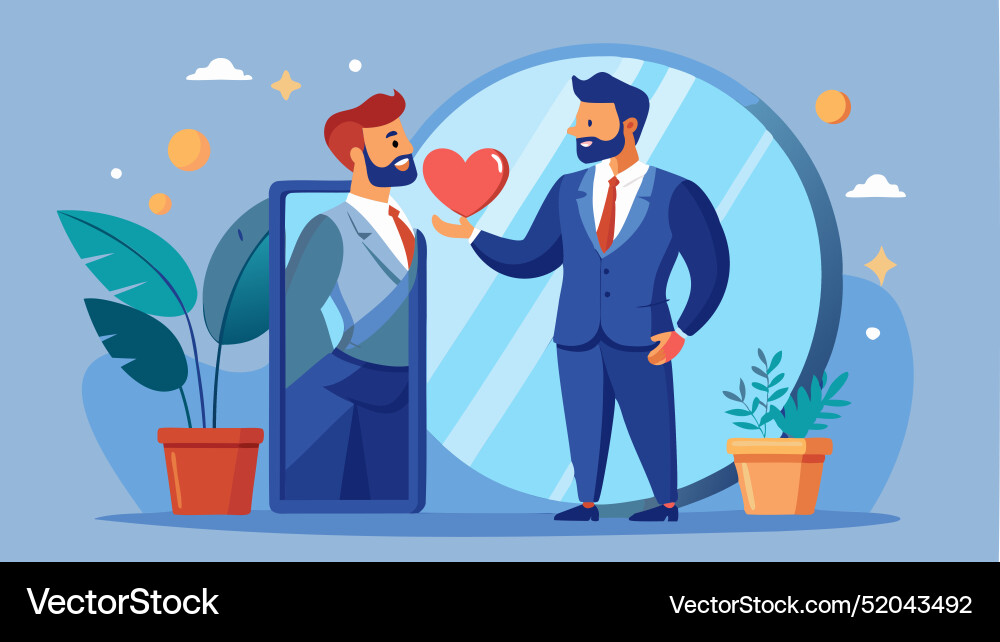 Confident businessman self-reflection Royalty Free Vector