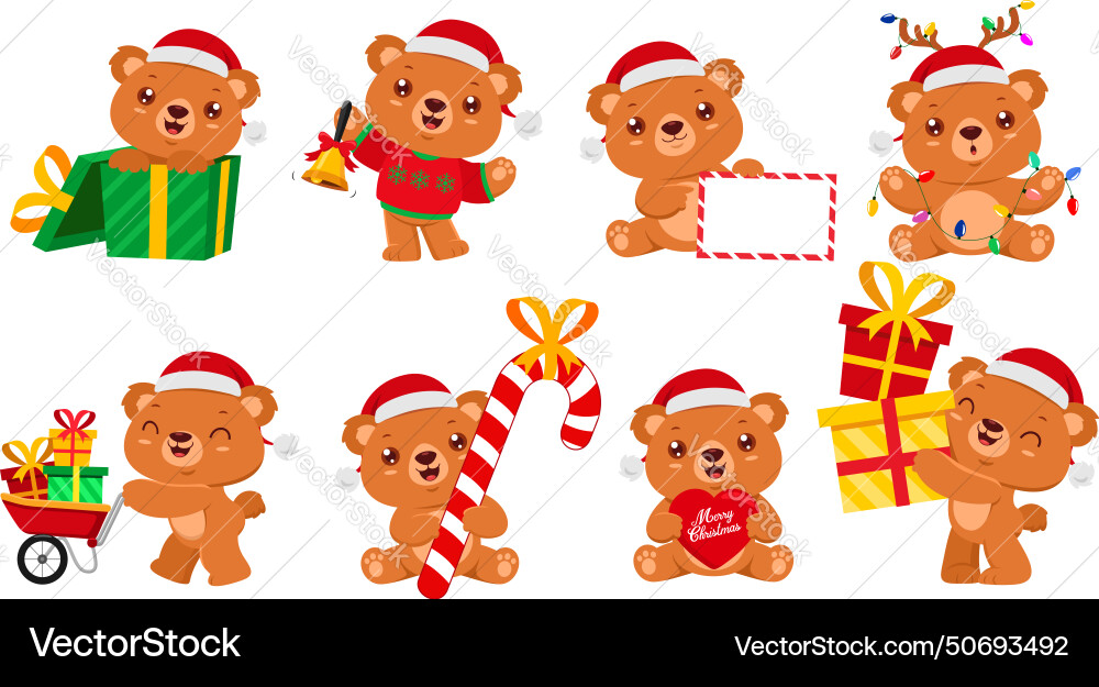 Cute christmas teddy bear cartoon character Vector Image