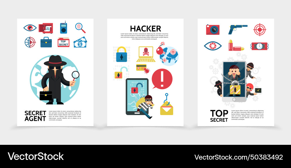 Flat hacking posters Royalty Free Vector Image
