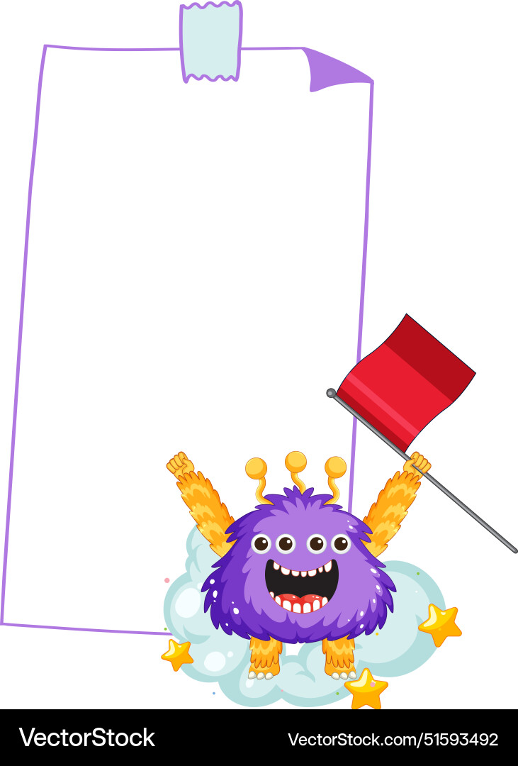 Happy monster holding a red flag Royalty Free Vector Image