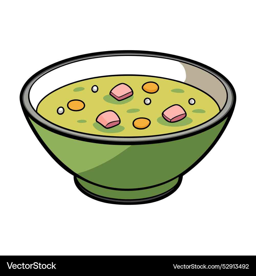 Homemade split pea soup with ham and croutons Vector Image