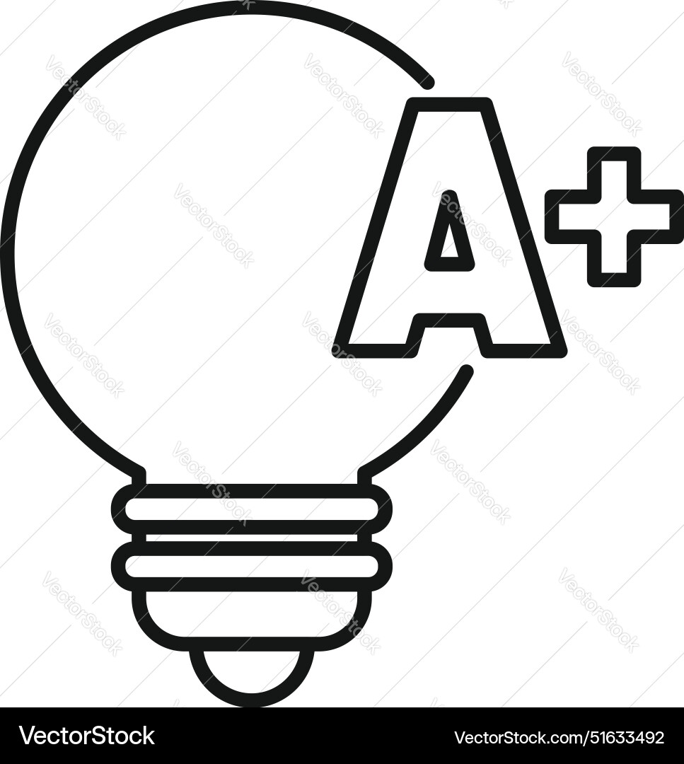 Light bulb with a plus grade symbol representing Vector Image