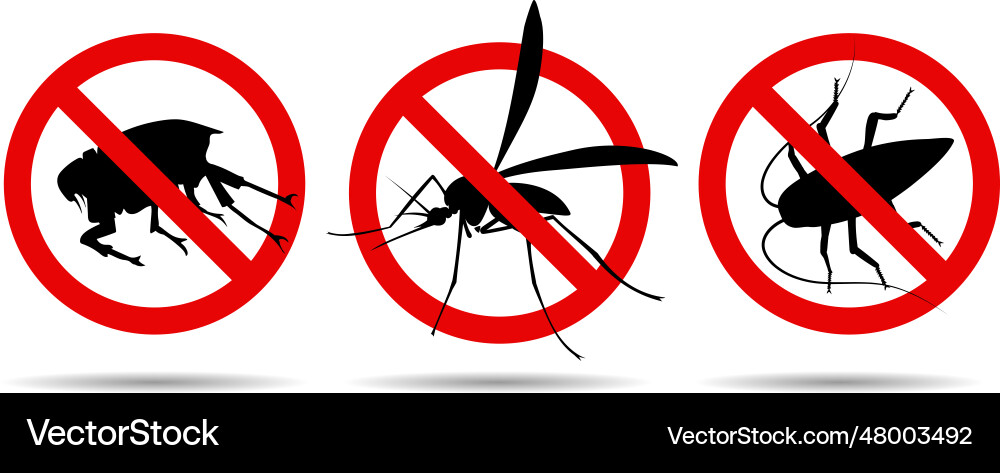 Mosquito cockroach flea warning signs Royalty Free Vector