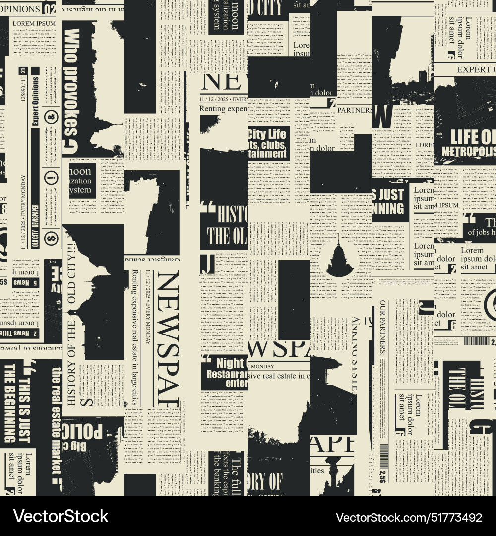 Seamless pattern with collage of newspaper Vector Image