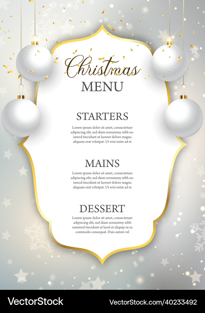 Silver and gold christmas menu design Royalty Free Vector