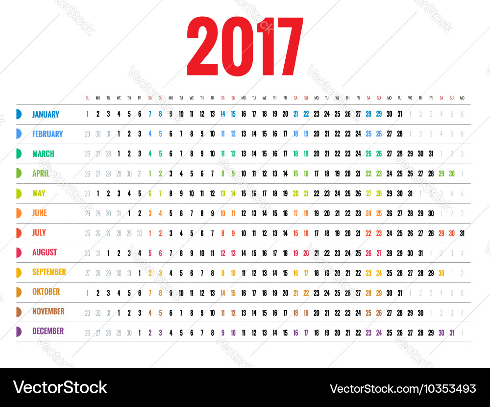 Calendar for 2017 Royalty Free Vector Image - VectorStock