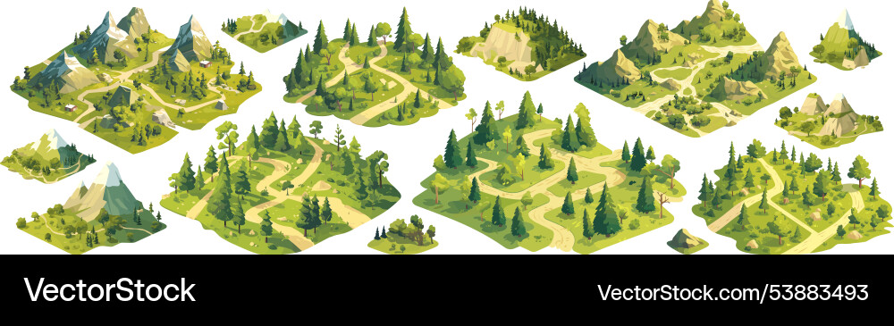 Forest landscape isometric reserve maps cartoon Vector Image