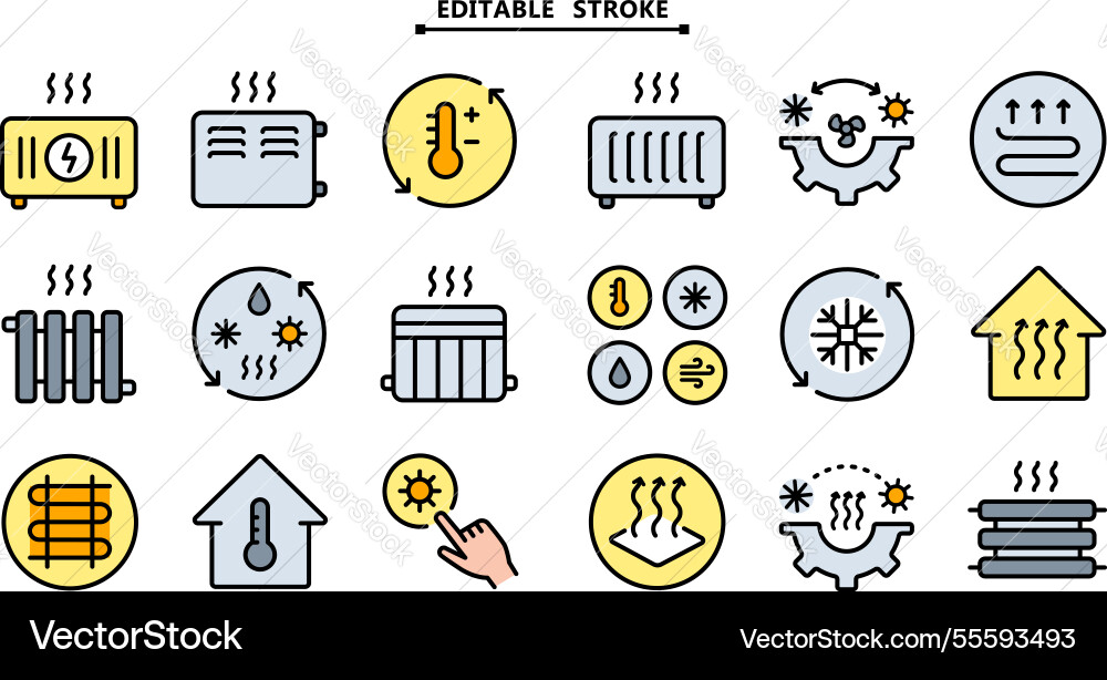 Hvac icons set editable stroke home heating Vector Image
