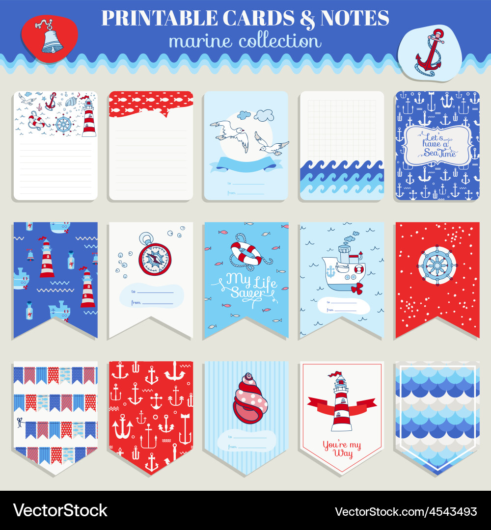 Nautical sea card set Royalty Free Vector Image