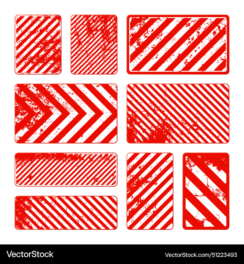 Red grunge warning signs with diagonal lines old Vector Image