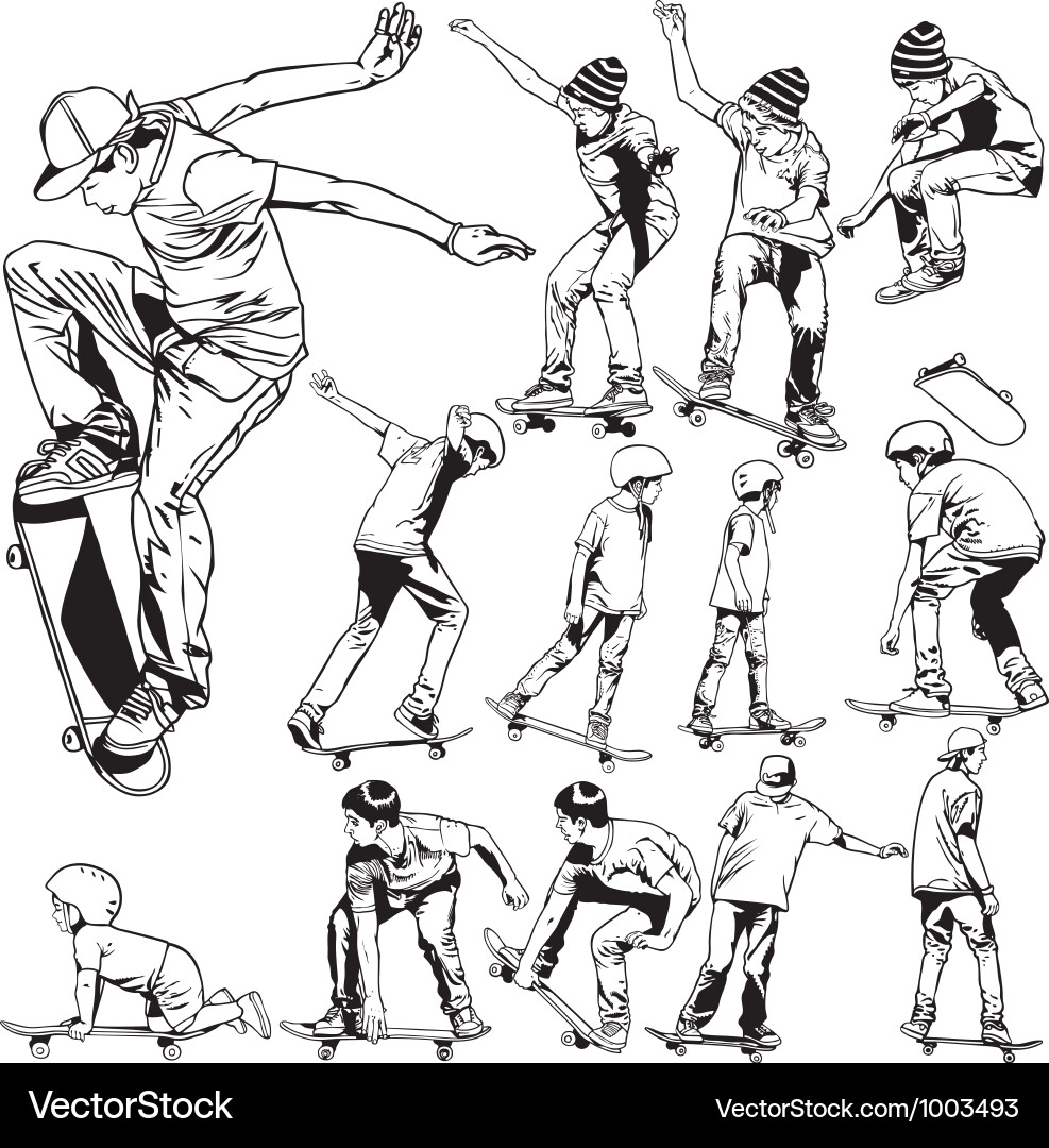 Skateboarding drawings Royalty Free Vector Image