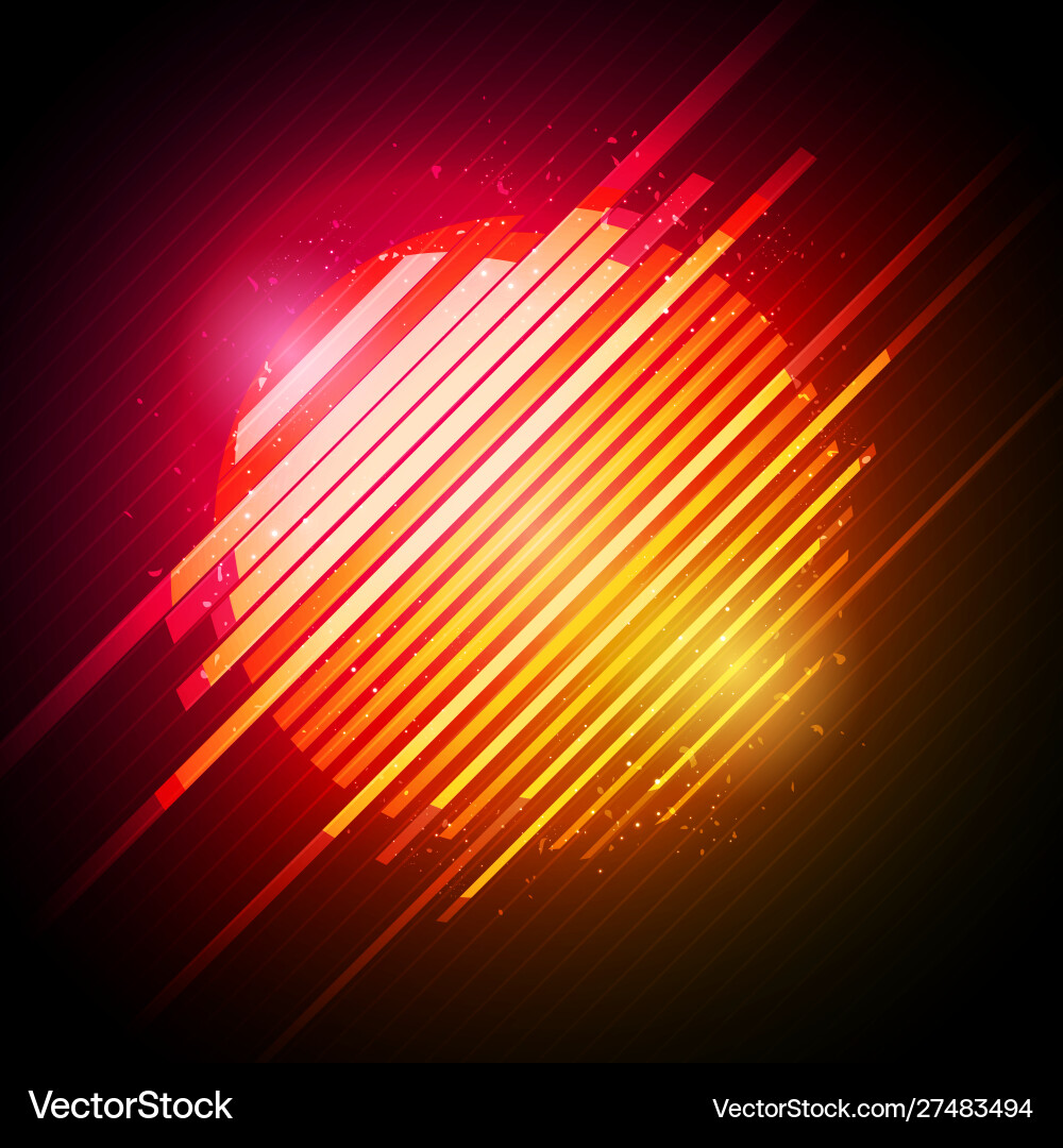 Abstract 80s retro neon glowing sun with glitch ef