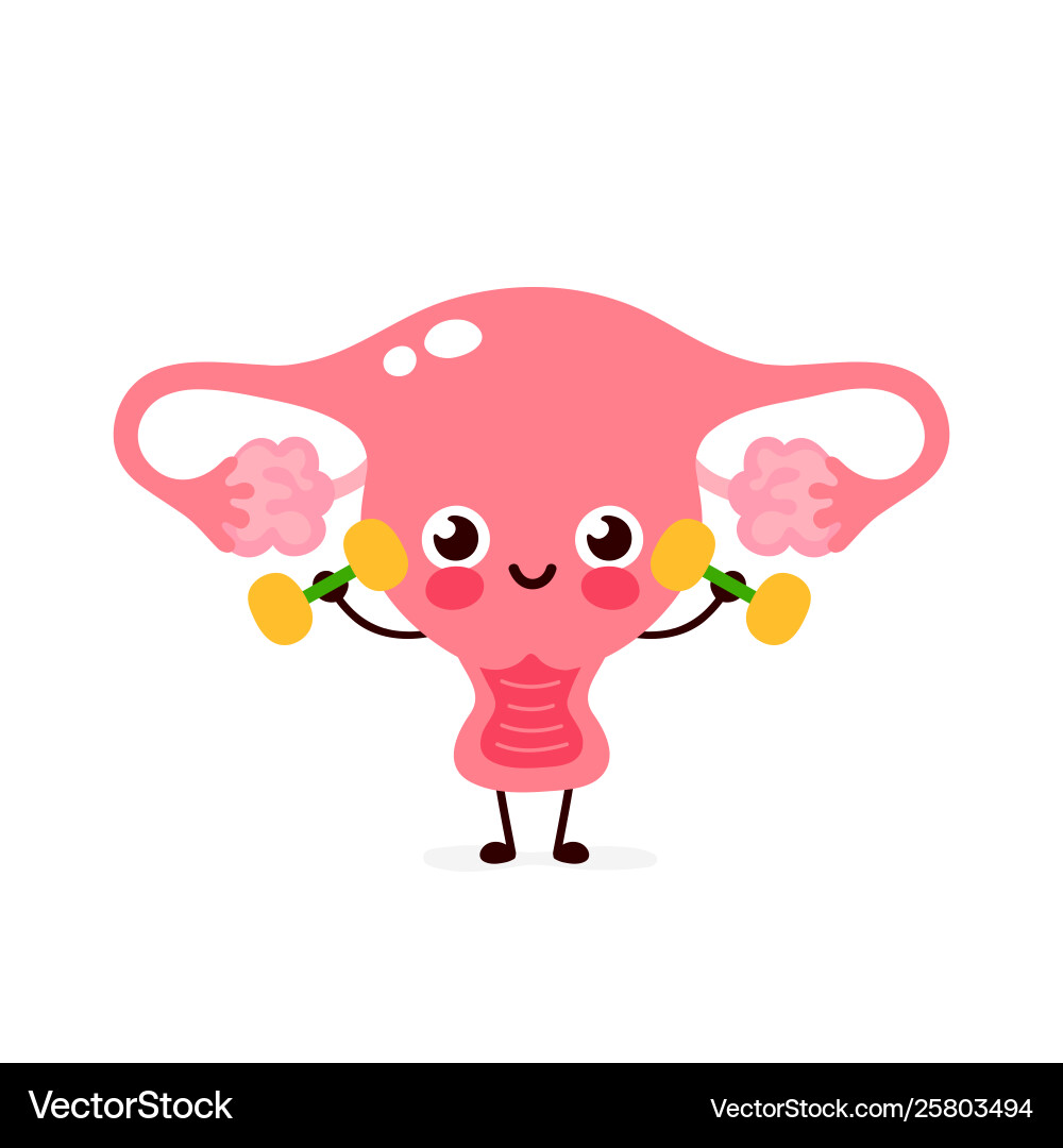 Cute happy smiling uterus doing exercises Vector Image