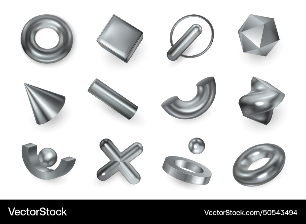 Geometric shapes silver set Royalty Free Vector Image