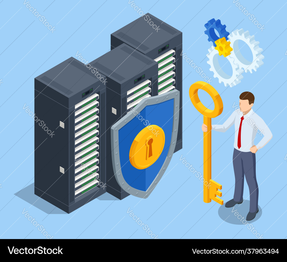 Isometric data security system cyber Royalty Free Vector