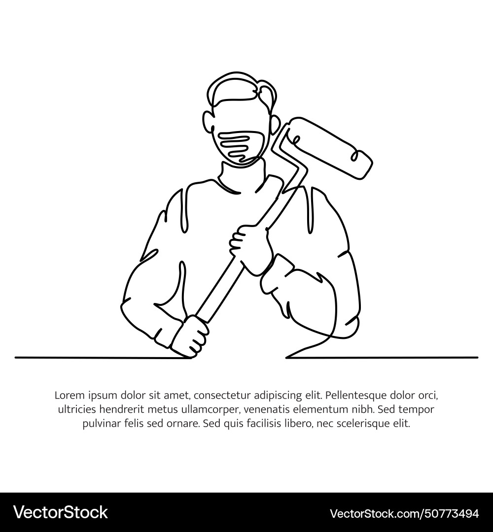 One line continuous of contractor holding roll Vector Image