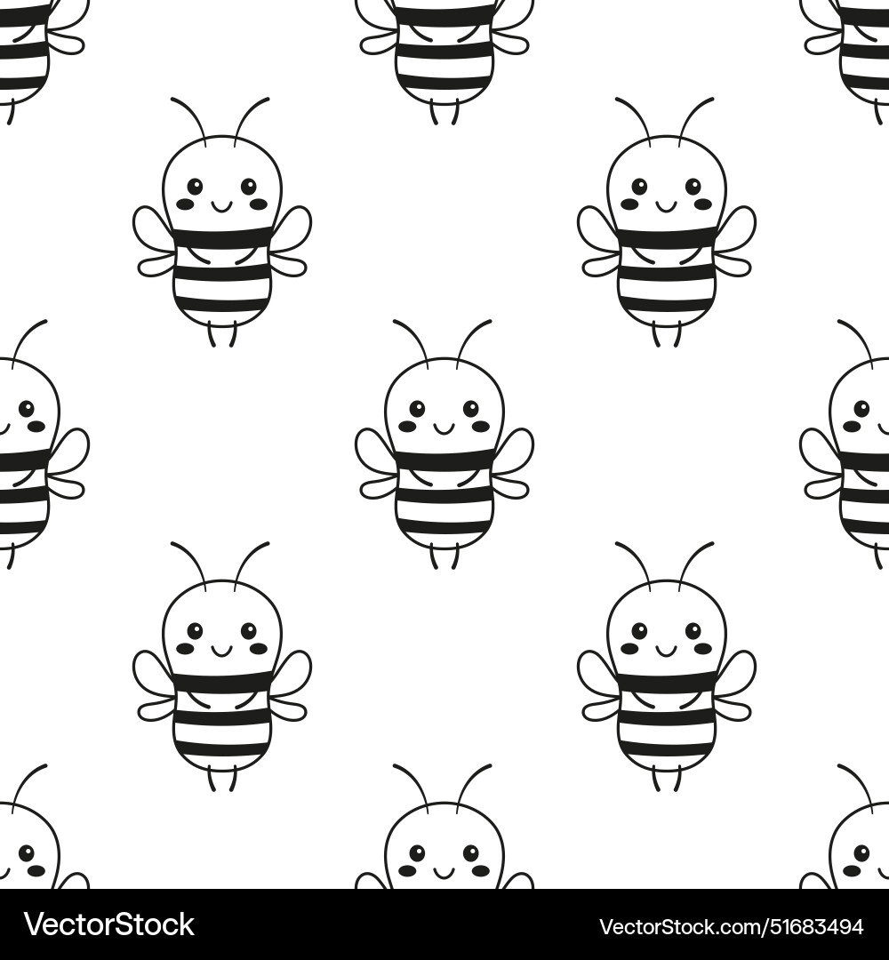 Outline cartoon bee seamless pattern Royalty Free Vector