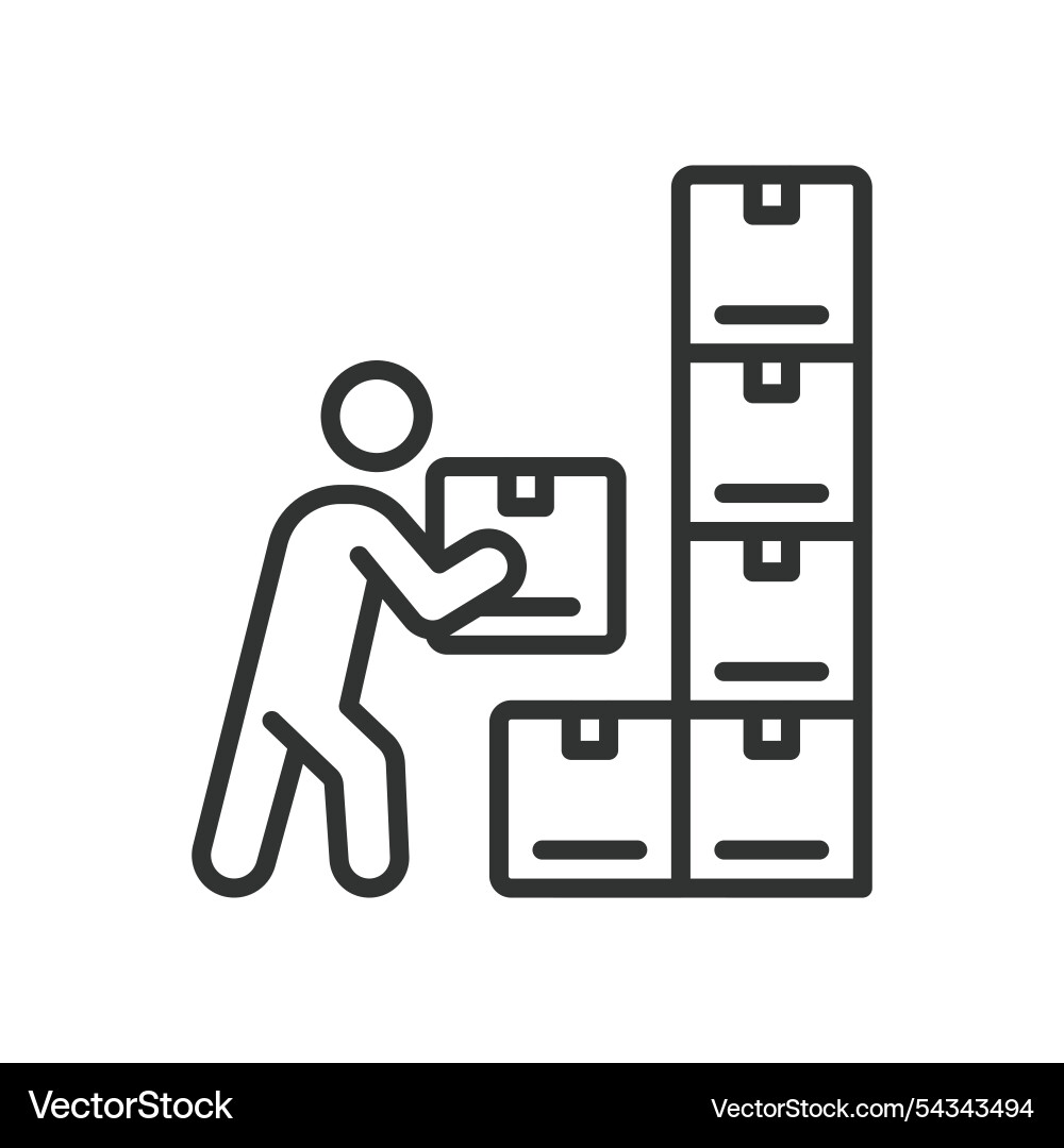 Warehouse worker with boxes icon in line design Vector Image