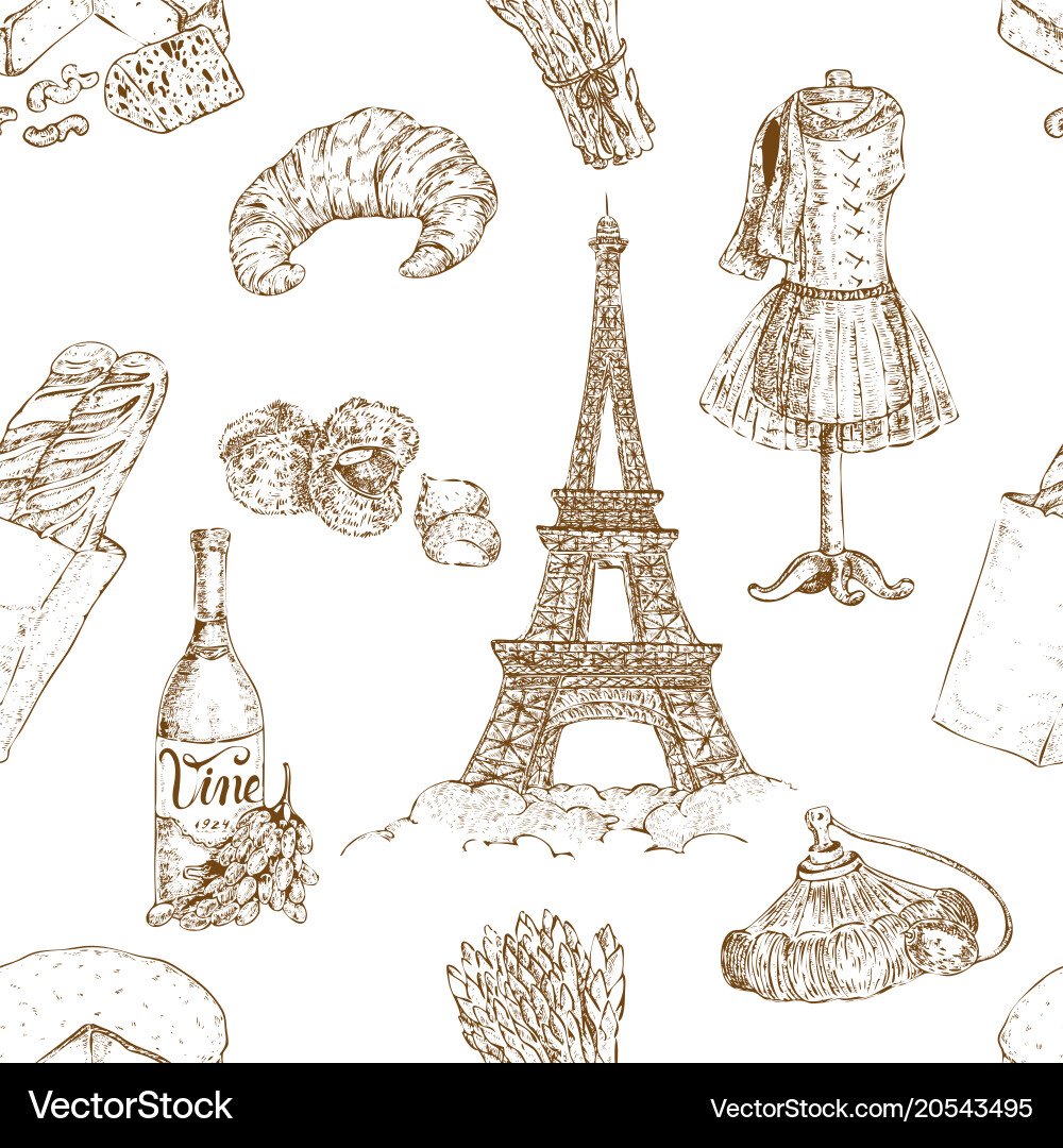 Hand drawn paris pattern Royalty Free Vector Image