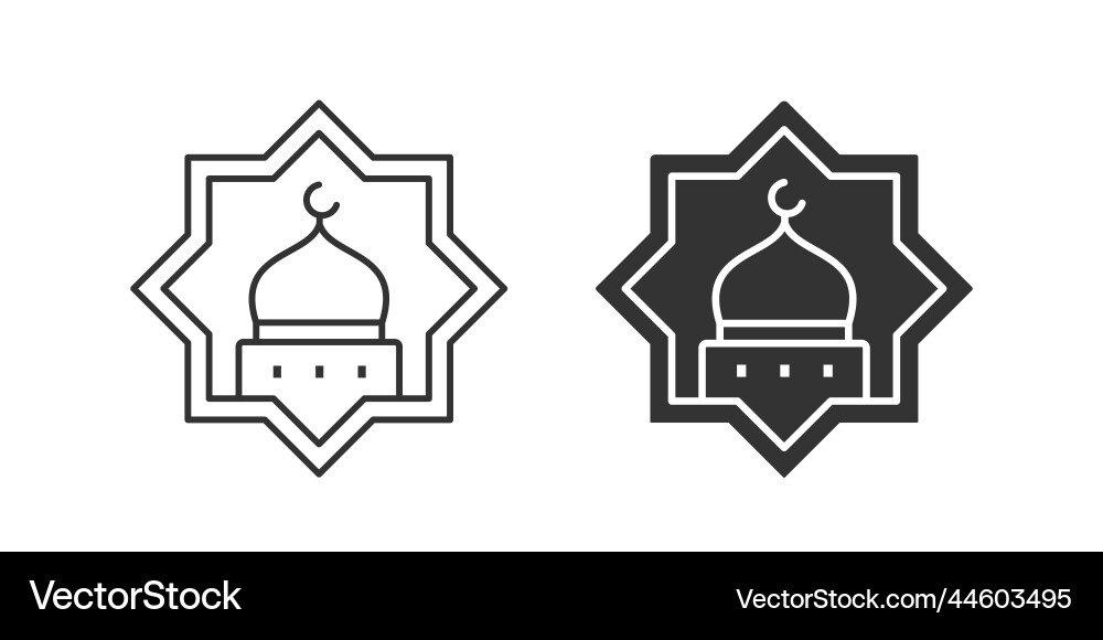Islamic octagonal star ornament icons with mosque Vector Image