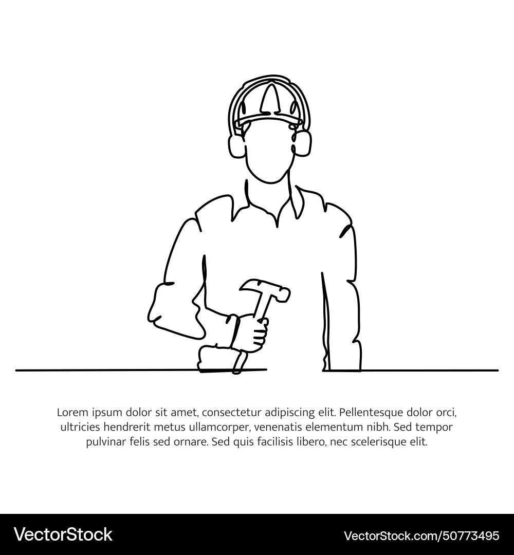 One line continuous of contractor holding Vector Image