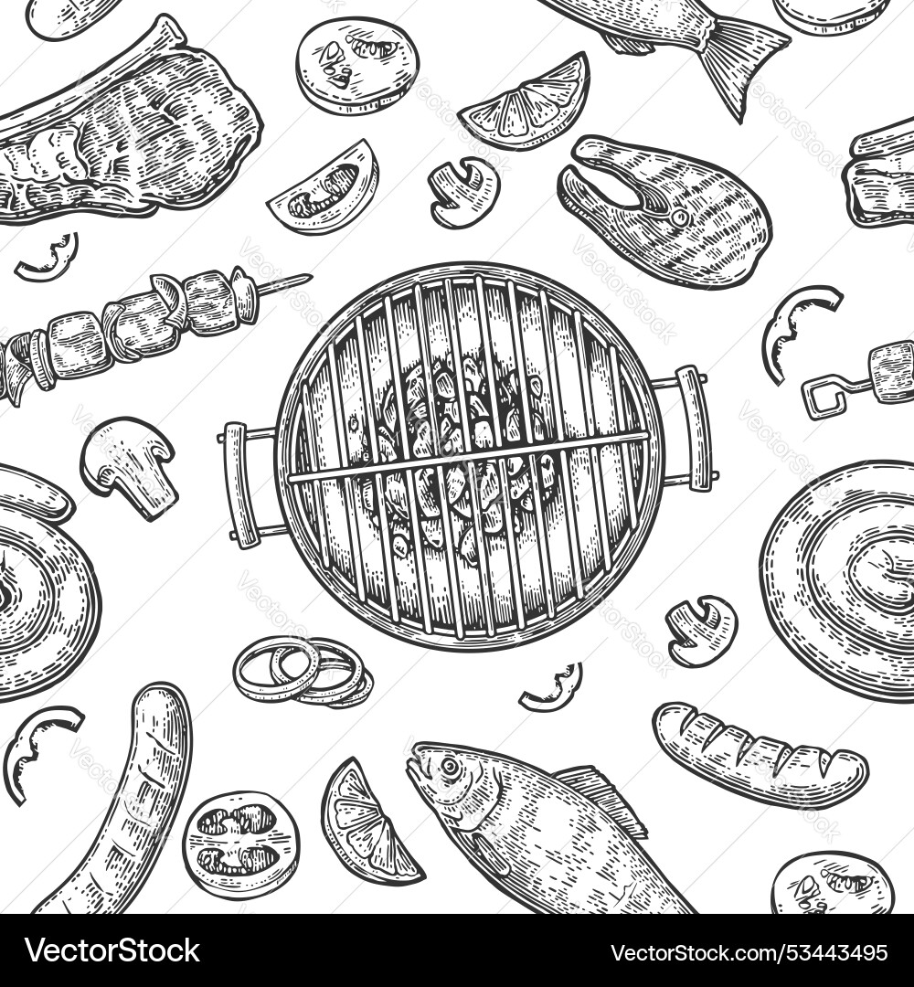 Seamless pattern barbecue grill top view charcoal Vector Image