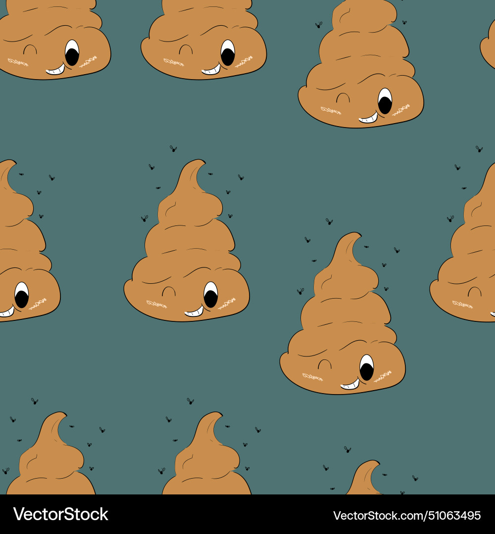 Seamless pattern with kawaii poop on color Vector Image