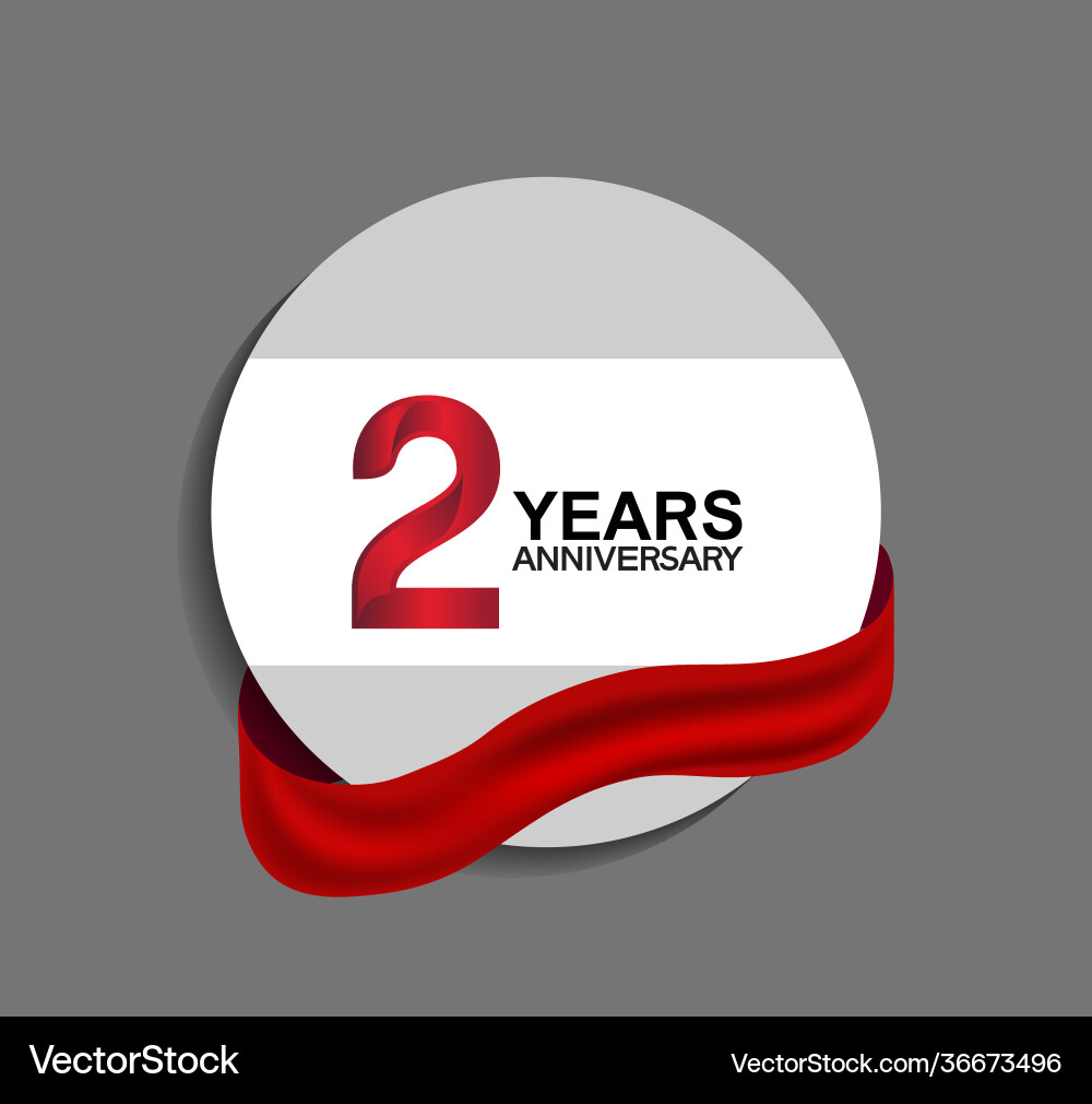 2 years anniversary design in circle red ribbon Vector Image