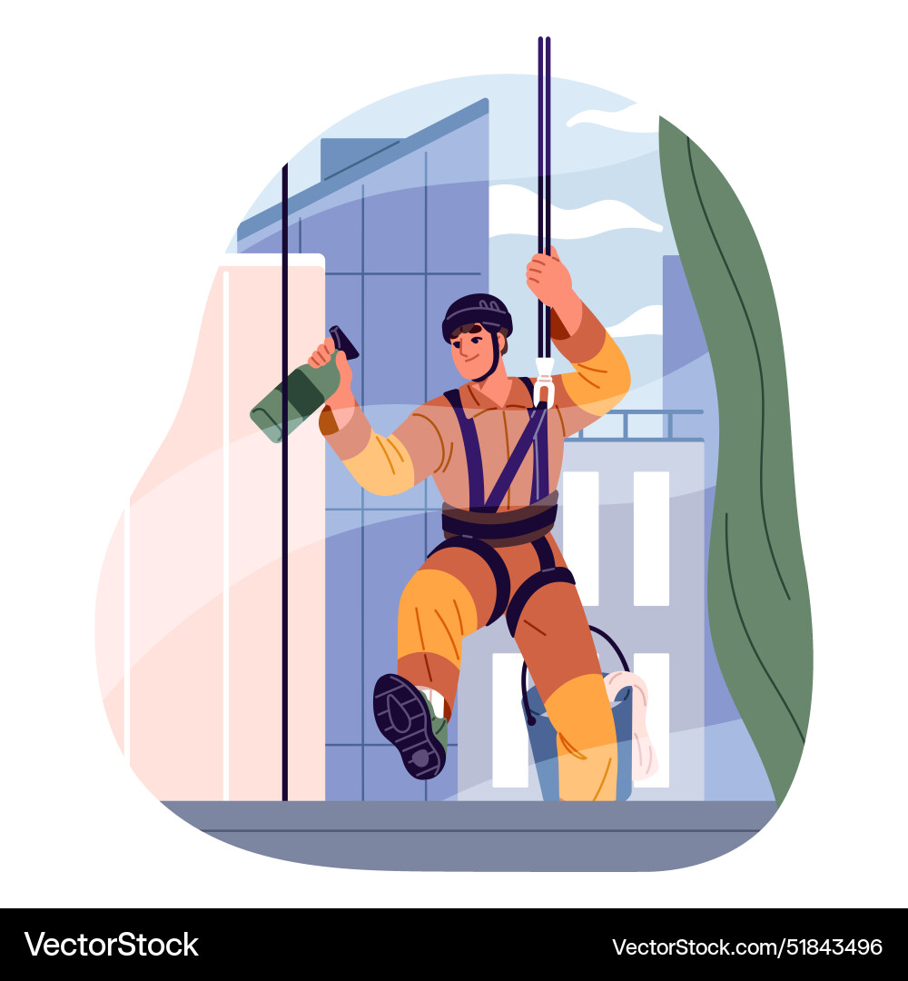 Cleaning service worker cleans window outside Vector Image